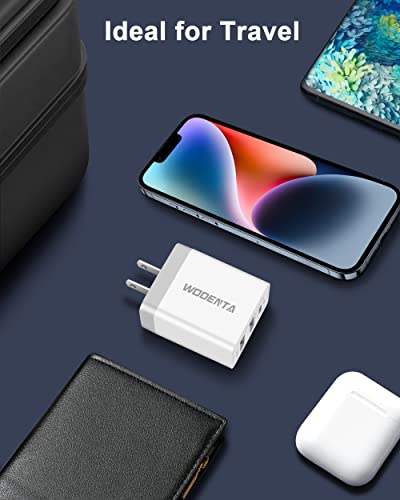 USB C Wall Charger, WODENTA 2Pack 32W 3Port Fast USBC Charger Block PD Power Adapter Type C Charging Brick Cube Plug for iPhone 14 13 12 Pro Max Mini 11 XS X 8, iPad, Samsung, Google, Tablet, Android