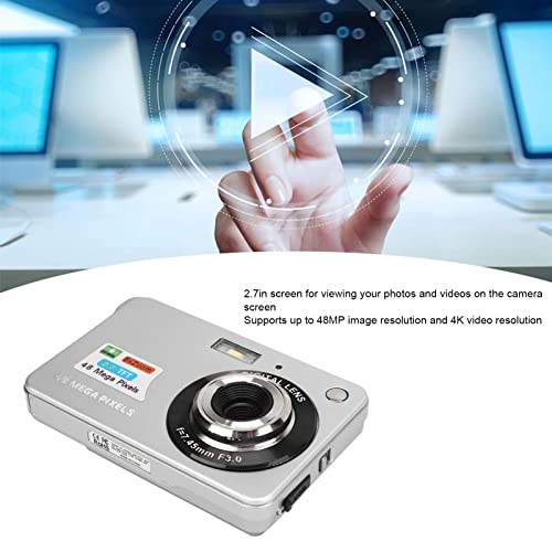 4K Digital Camera for Photography, 48MP Vlogging Camera Compact Pocket Camera with 2.7in LCD Display, 8X Anti Shake Vlogging Camera for Adult Seniors Students Kids Beginner (Silver)