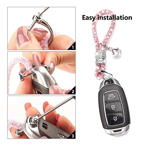 Jawmoy Pack-1 Bling Car Keychain, Rhinestones Keychain Accessories, Metal Crystal Key Chain Ring (Pink)