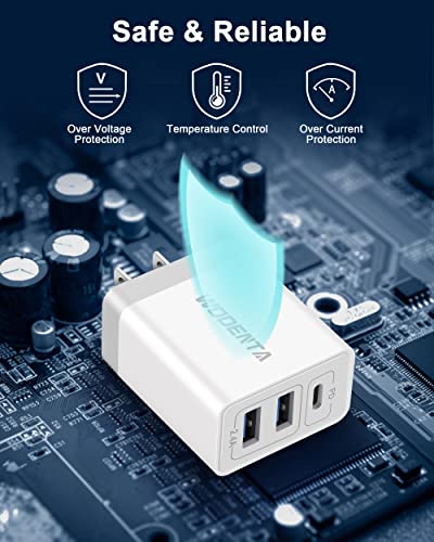 USB C Wall Charger, WODENTA 2Pack 32W 3Port Fast USBC Charger Block PD Power Adapter Type C Charging Brick Cube Plug for iPhone 14 13 12 Pro Max Mini 11 XS X 8, iPad, Samsung, Google, Tablet, Android