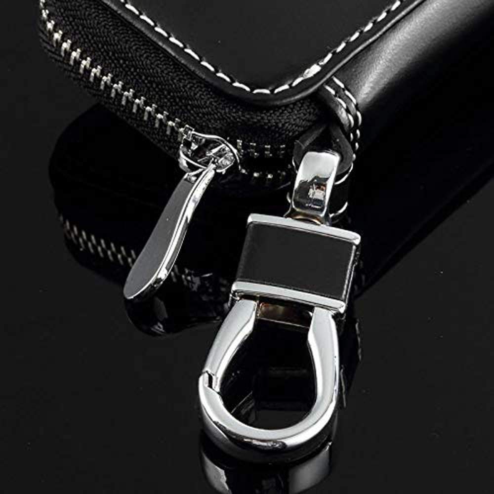 Vance Technology Modern Car Key Case, Real Leather, Black, Formal, Modern, Exquisite, Zipper Closure, Hook Handle, 8.5cm x 4.6cm x 2cm, 130mg, 90-Day Warranty