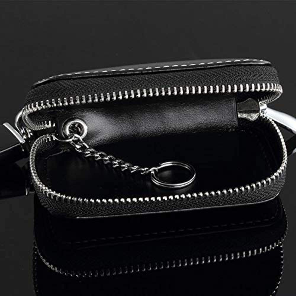 Vance Technology Modern Car Key Case, Real Leather, Black, Formal, Modern, Exquisite, Zipper Closure, Hook Handle, 8.5cm x 4.6cm x 2cm, 130mg, 90-Day Warranty