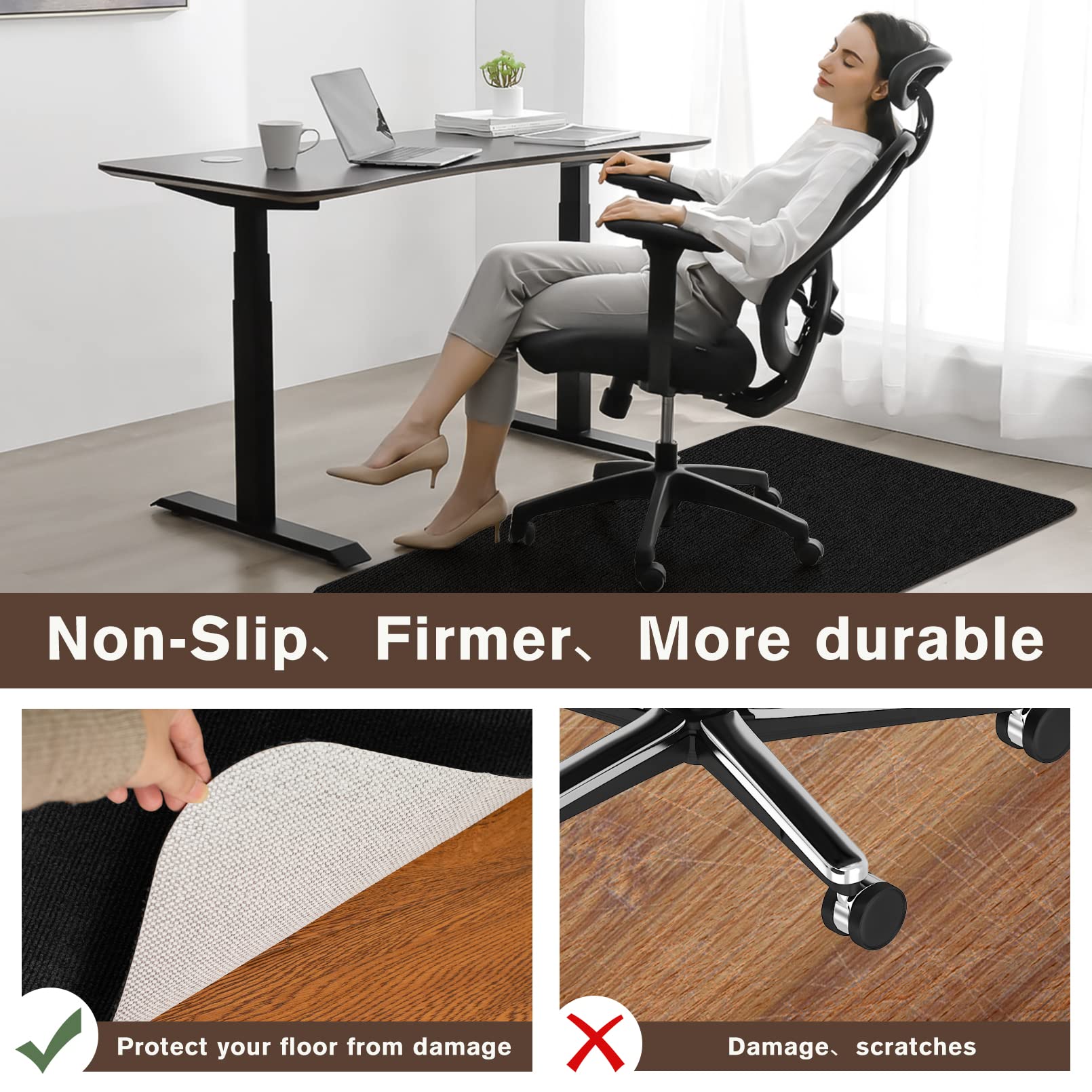 Hardwood Floors,Tile Non-Slip Office Chair Mat,Computer Chair Mat,for Rolling Chair,Large Floor Protector,Easy Clean and Flat Without Curling,Black(47"x36")