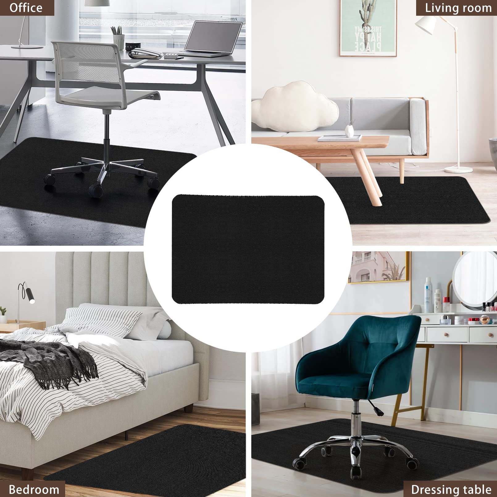 Hardwood Floors,Tile Non-Slip Office Chair Mat,Computer Chair Mat,for Rolling Chair,Large Floor Protector,Easy Clean and Flat Without Curling,Black(47"x36")