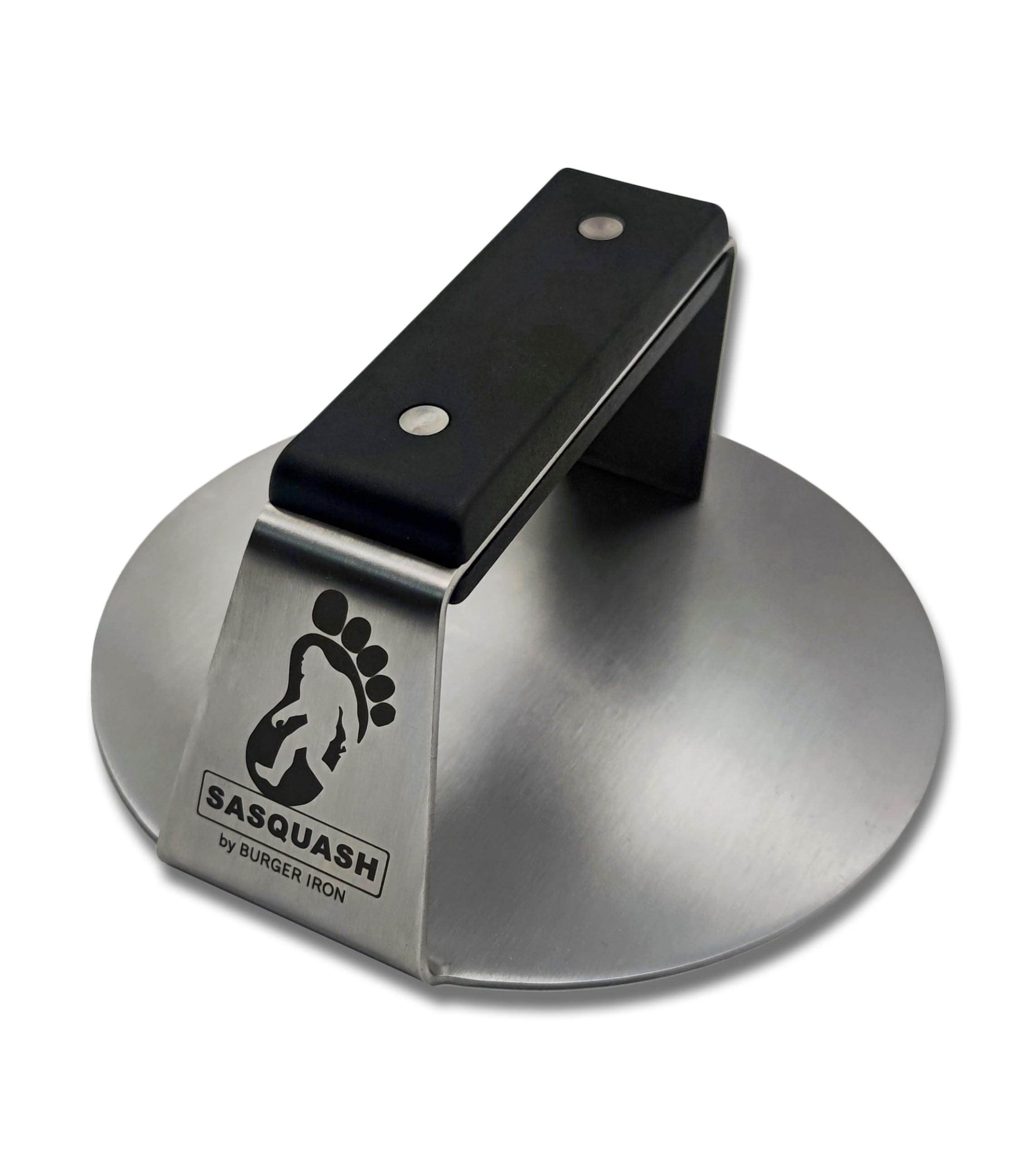 The Sasquash - 6" Heavy Duty Extra Wide Flat Handle Smashed Burger Press - Commercial Grade One-Piece Welded Stainless Steel Burger Smasher