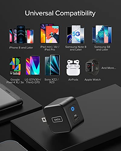 USB C Charger, INIU 20W PD3.0 Fast Charging Wall Charger with Foldable Plug, Universal USB Type C Power Adapter Block Compatible with iPhone 13 12 11 Pro XS X 8 Samsung S20 iPad Pro AirPods Google etc