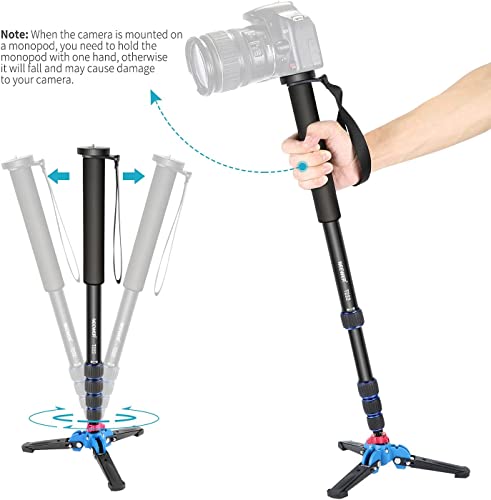 Neewer Extendable Camera Monopod with Removable Foldable Tripod Support Base:Aluminum Alloy,20-66 inches/52-168 Centimeters for Canon Nikon Sony DSLR Cameras,Payload up to 11 pounds/5 kilograms