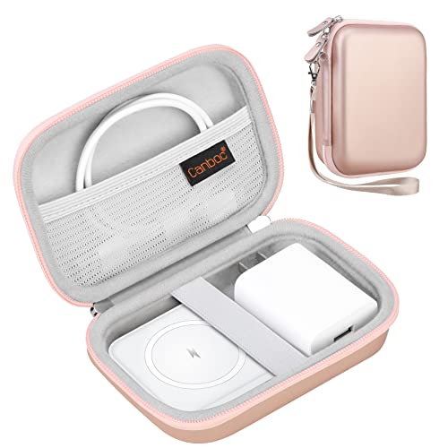 Canboc Hard Carrying Case for UCOMX Nano 3 in 1 Wireless Charger, Magnetic Foldable Charging Station, Mesh Pocket for Cable Storage or Other 3 in One Wireless Charger Accessories, Rose Gold(CASE ONLY)