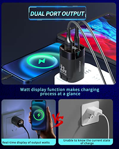 33W USB C Wall Charger GaN PD/QC 30W PPS Super Fast Charging Block with Watt Display& Foldable Plug Type-C Port Power Adapter for iPhone 14/13/12, Samsung S22/S21/S20, Pixel 7/6, iPad Pro/Air and More