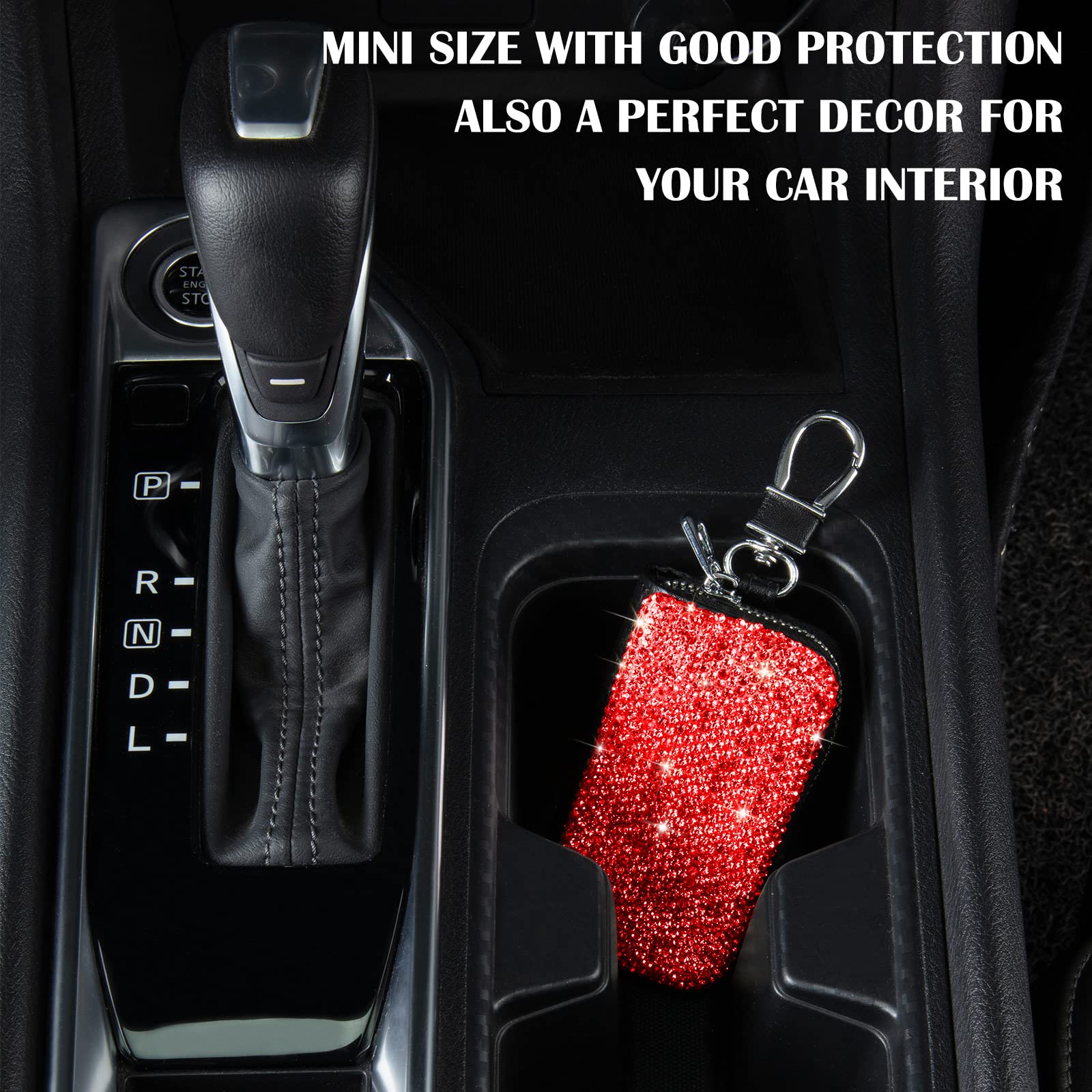 eing Car Key Case Leather Auto Smart Keychain Holder Metal Hook and Keyring Zipper Bag for Remote Key Fob, Bling Crystal Key Ring with Pouch Bag,Handbag Charms Purse Keychain for Women - (5Pack,Red)