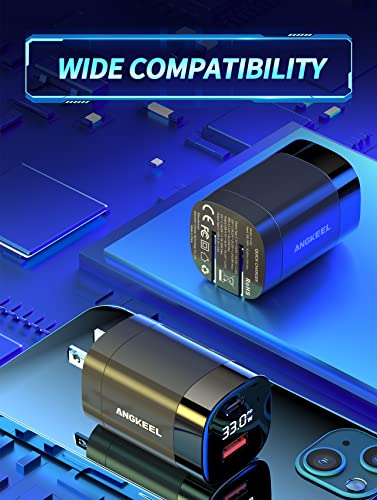 33W USB C Wall Charger GaN PD/QC 30W PPS Super Fast Charging Block with Watt Display& Foldable Plug Type-C Port Power Adapter for iPhone 14/13/12, Samsung S22/S21/S20, Pixel 7/6, iPad Pro/Air and More