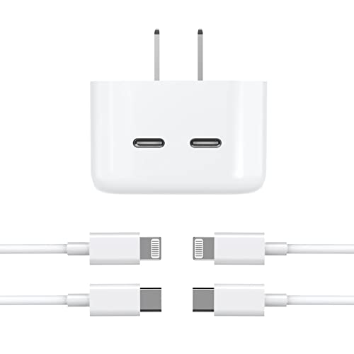 [Apple MFi Certified] iPhone 13 14 Fast Charger,35W Dual USB-C Port Compact Power Adapter Foldable Rapid Wall Charger with 2Pack 6.6FT USB-C to Lightning Charging Cord for iPhone14/13/12/11Pro/XR/X/8