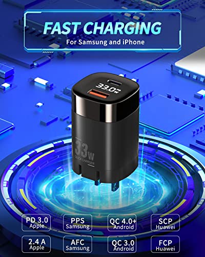 33W USB C Wall Charger GaN PD/QC 30W PPS Super Fast Charging Block with Watt Display& Foldable Plug Type-C Port Power Adapter for iPhone 14/13/12, Samsung S22/S21/S20, Pixel 7/6, iPad Pro/Air and More