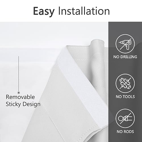 Muamar 2pcs Self Adhesive Small Blackout Curtains with Tiebacks,Portable Curtains for Kitchen Window,Cabinet Curtains Rental Curtains for Privacy Protect White 34" W X 36" L