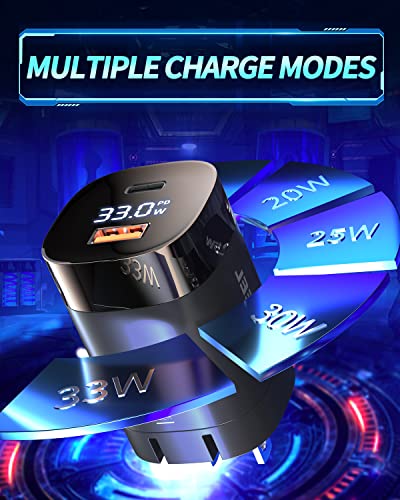 33W USB C Wall Charger GaN PD/QC 30W PPS Super Fast Charging Block with Watt Display& Foldable Plug Type-C Port Power Adapter for iPhone 14/13/12, Samsung S22/S21/S20, Pixel 7/6, iPad Pro/Air and More