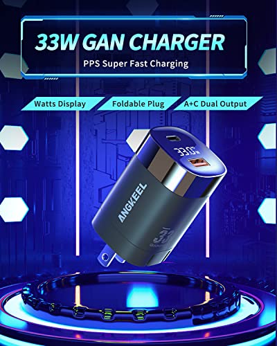 33W USB C Wall Charger GaN PD/QC 30W PPS Super Fast Charging Block with Watt Display& Foldable Plug Type-C Port Power Adapter for iPhone 14/13/12, Samsung S22/S21/S20, Pixel 7/6, iPad Pro/Air and More