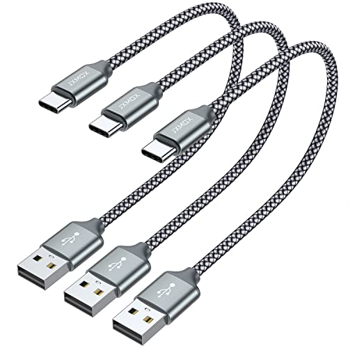 USB C Cable Short,JXMOX [0.8ft 3 Pack] USB Type C Cable Braided Fast Charge Cord Compatible Samsung Galaxy Note 9 8,S10 S9 S8 Plus,LG V40 V20 G6,Switch,Moto Z Z3,Power Bank and Portable Charger(Grey)