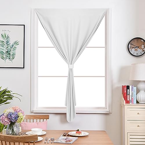 Muamar 2pcs Self Adhesive Small Blackout Curtains with Tiebacks,Portable Curtains for Kitchen Window,Cabinet Curtains Rental Curtains for Privacy Protect White 34" W X 36" L
