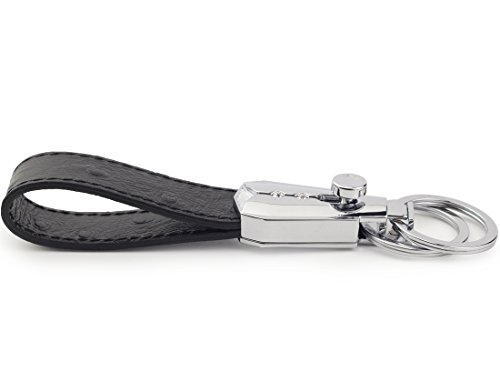dpob Luxury Ostrich Grain Leather Valet Keychain - Designer Key Chain with 3 Detachable Key Rings (Black)