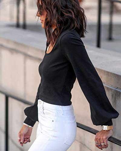 The Drop Women's @lucyswhims Square-Neck Balloon-Sleeve Top, Black, M