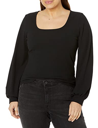 The Drop Women's @lucyswhims Square-Neck Balloon-Sleeve Top, Black, M