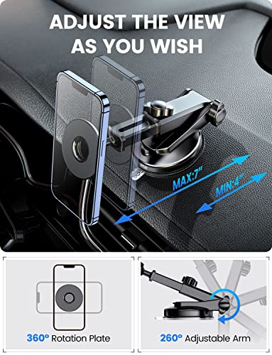 eSamcore for Magsafe Car Mount, Car Cell Phone Holder Retractable Car Magnetic Phone Mount for Dashboard/Vent/Windshield, Car Mount Magnet for iPhone 12/13/ 14 Pro Max and Magsafe Case