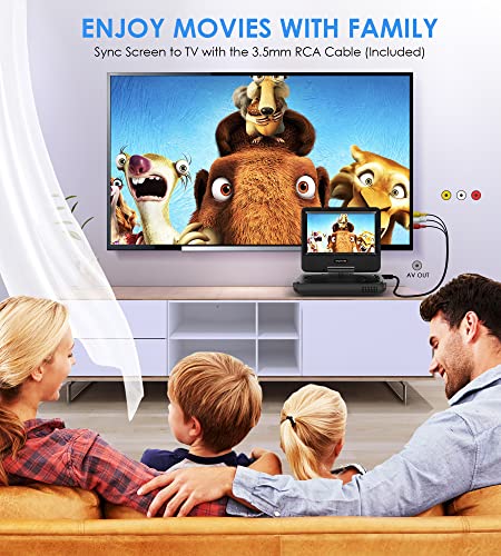 WONNIE 9.5" Portable DVD Player for Kids, Car Headrest Video Players with 7.5" Swivel Screen, 5-Hours Rechargeable Battery, Regions Free, AV in/Out, Support USB/SD Card/Sync TV