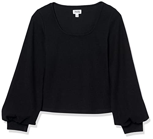 The Drop Women's @lucyswhims Square-Neck Balloon-Sleeve Top, Black, M