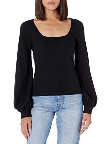 The Drop Women's @lucyswhims Square-Neck Balloon-Sleeve Top, Black, M