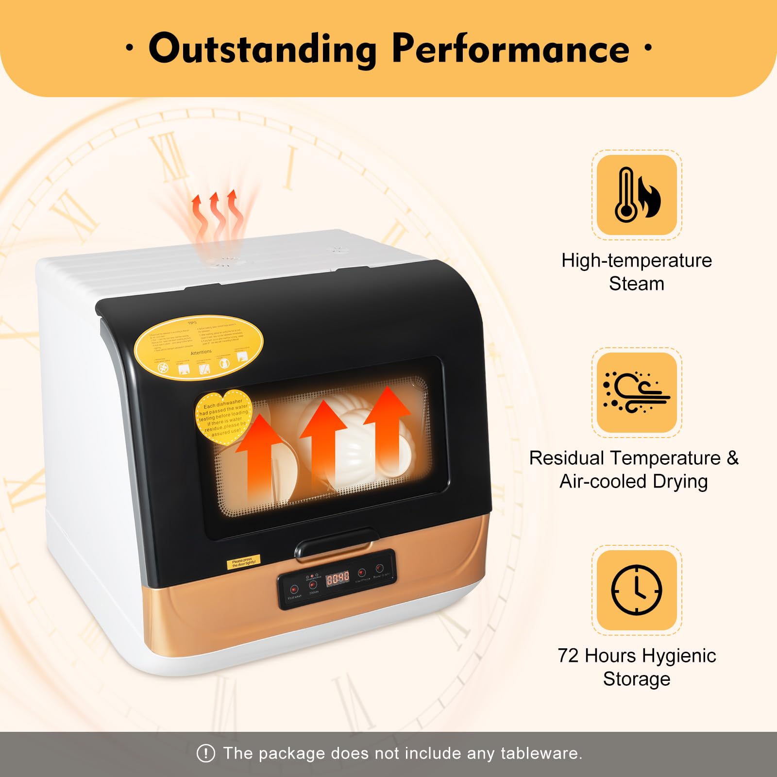 360 Degree Automatic Dishwasher Deep Heating Cleaning Machin Portable Compact Countertop Air Dry Dishwasher Mini Dish Washer with 4 Programs for Home Small Apartments Dorms and RVs (Gold)