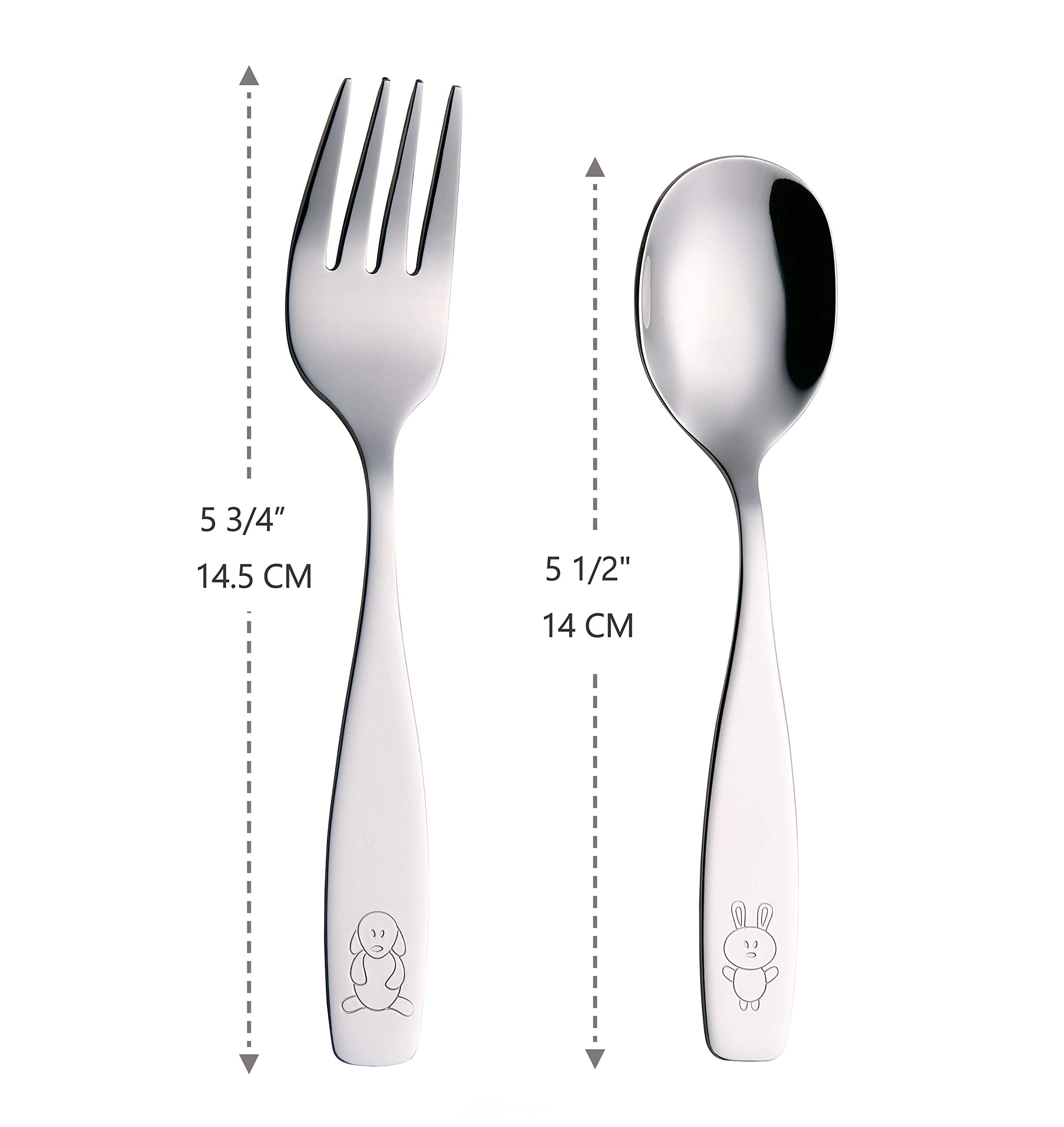 ANNOVA Kids Silverware 6 Pieces Children's Safe Flatware Set Stainless Steel - 3 x Forks, 3 x Children Tablespoons, Toddler Utensils, Metal Cutlery Set for LunchBox (Engraved Dog Bunny)