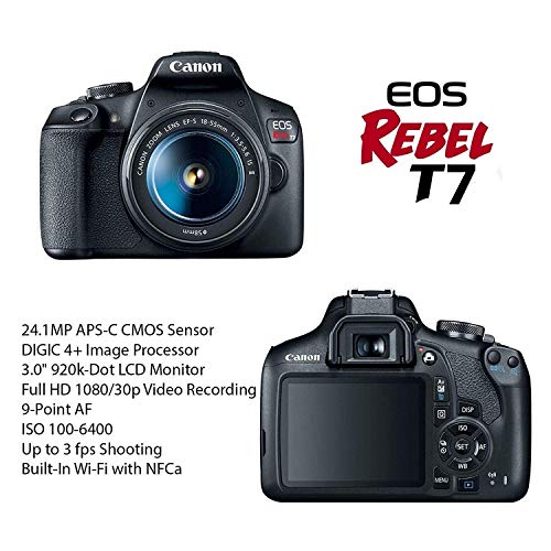 Canon EOS Rebel T7 DSLR Camera Bundle with Canon EF-S 18-55mm f/3.5-5.6 is II Lens + Gadget Case + 32GB Sandisk Memory Card + Accessory Kit (13 Items) (Renewed)