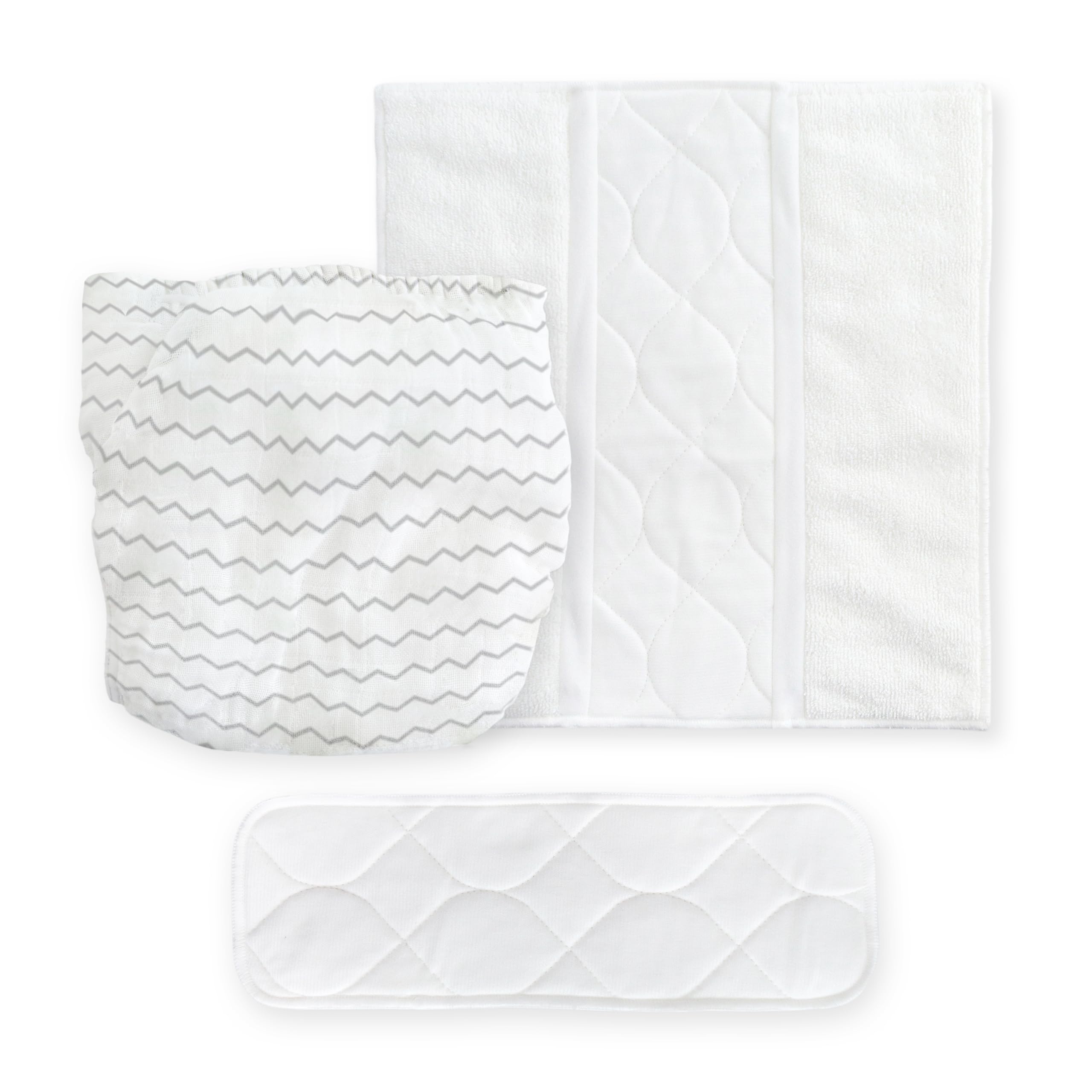 SmartNappy Cotton Muslin by Amazing Baby, NextGen Hybrid Cloth Diaper Cover + 1 Tri-fold Reusable Insert + 1 Reusable Booster, Mini Chevron, Gray, Size 3, 12-25 lbs