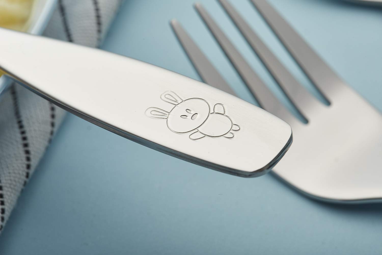 ANNOVA Kids Silverware 6 Pieces Children's Safe Flatware Set Stainless Steel - 3 x Forks, 3 x Children Tablespoons, Toddler Utensils, Metal Cutlery Set for LunchBox (Engraved Dog Bunny)