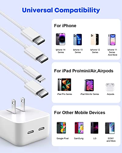 Apple USB C Charger, 40W Dual USB C Fast Wall Charger [MFi Certified] Super Quick Double Port iPhone Charger USB C Foldable Plug with USB C to Lightning Cable and USB C to USB C Cable for iPhone, iPad