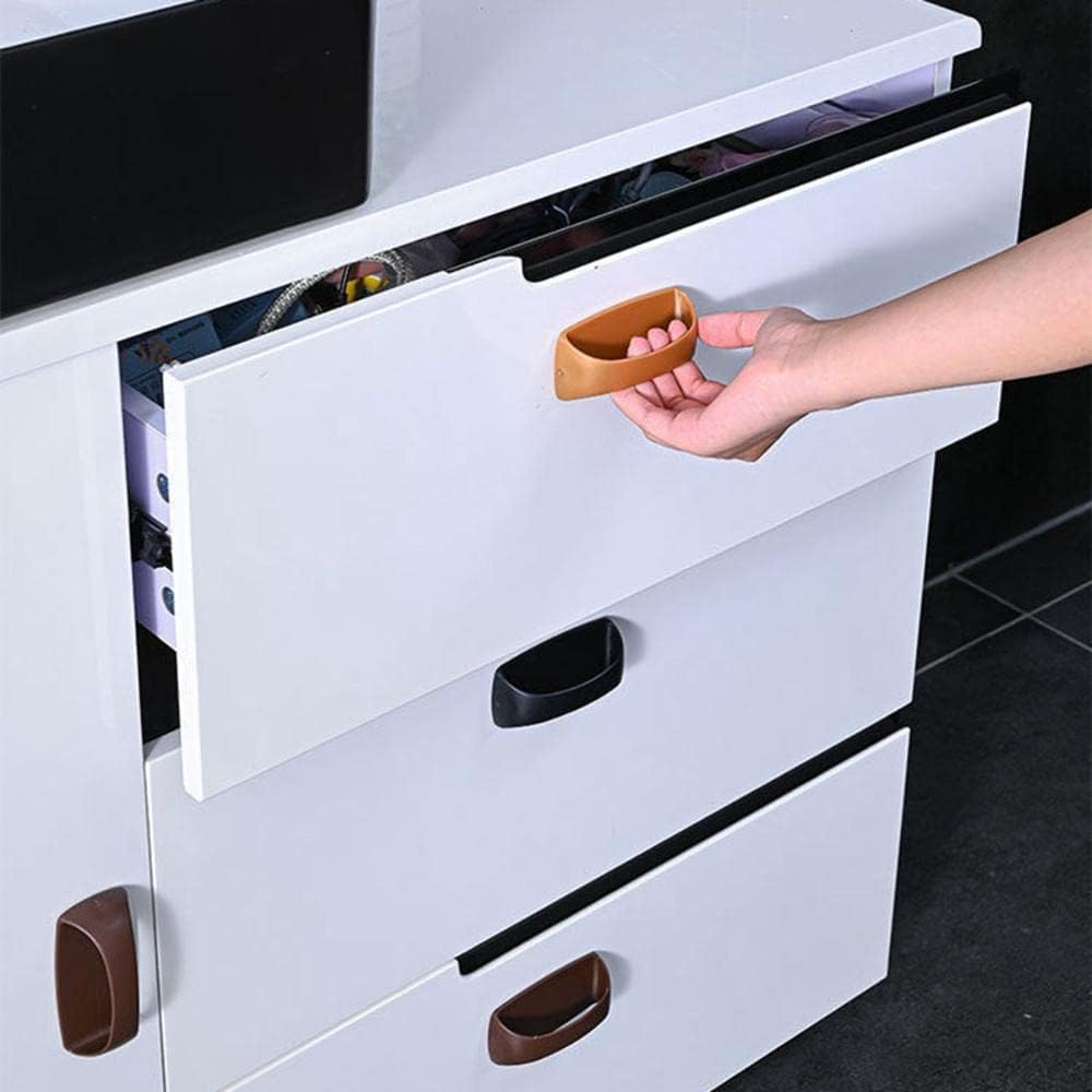 Meikakka Self-Stick Instant Cabinet Handle Pulls Drawer Pull Helper with Adhesive Sliding Door Handle Stick On Handle for Glass Windows Wardrobes(White) 2Pcs