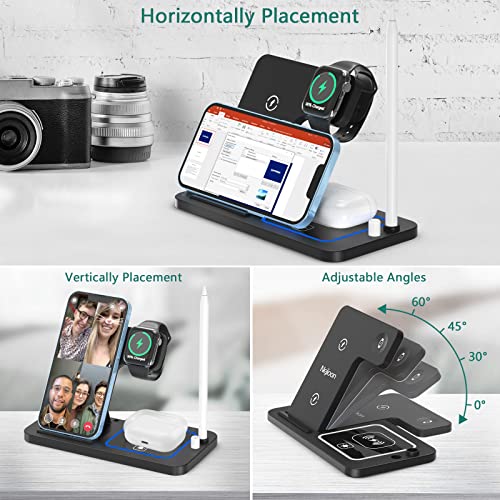 Wireless Charging Station for Apple Multiple Devices - 4 in 1 Charger Station Stand Dock for Apple Watch Series 7 6 SE 5 4 3 2 & Airpods Apple Pencil iPhone 13 12 11 Pro X XR 8 iwatch with Adapter