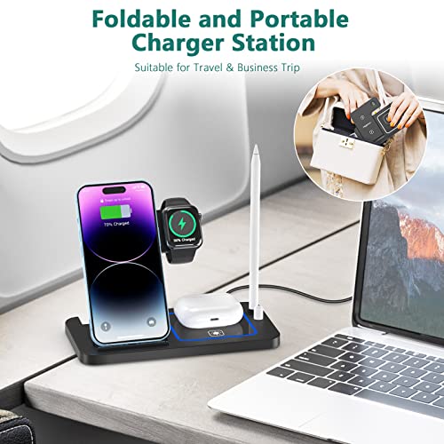 Wireless Charging Station for Apple Multiple Devices - 4 in 1 Charger Station Stand Dock for Apple Watch Series 7 6 SE 5 4 3 2 & Airpods Apple Pencil iPhone 13 12 11 Pro X XR 8 iwatch with Adapter