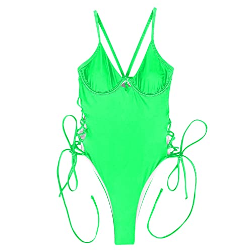 Nadition One Piece Swimsuit Women Women's Bikini Swimsuits Sexy Plain V-Neck Beach Swimwear Bikinisfor Women,Green,S
