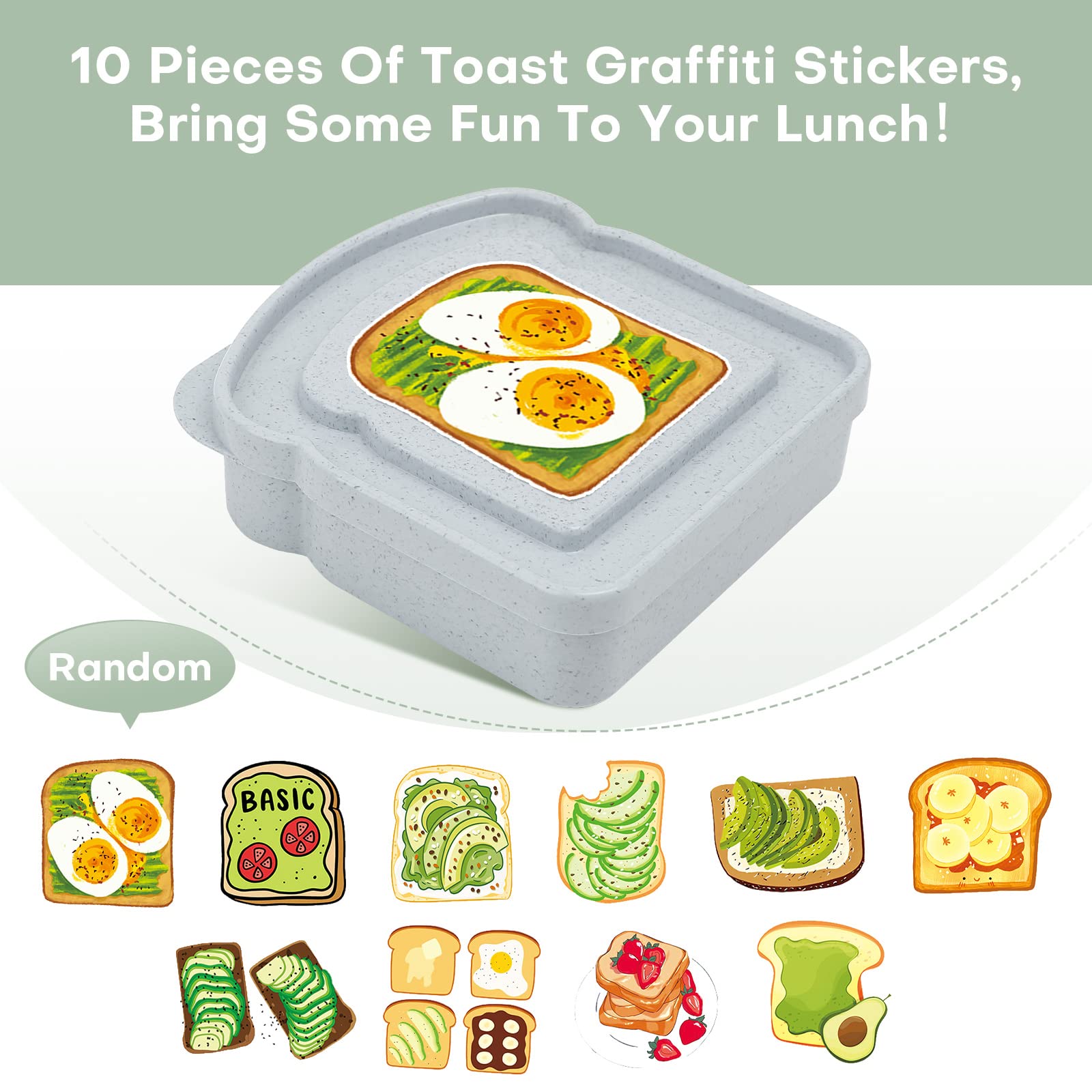 Sandwich Containers, 4pcs Sandwich Containers for Lunch Boxes with 10 Sheets Toast Graffiti Stickers, Food Storage Sandwich Box with Lid, BPA Free, Microwave & Dishwasher Safe, for Kids or Adults.
