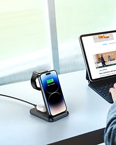 ZUBARR Foldable Wireless Charger for Multiple Devices 3 in 1 Wireless Charging Station for iPhone13 12 11/Pro/Mini/XS/XR,Wireless Charging Stand for Apple Watch SE/7/6/5/4/3/2, AirPods Wireless/Pro