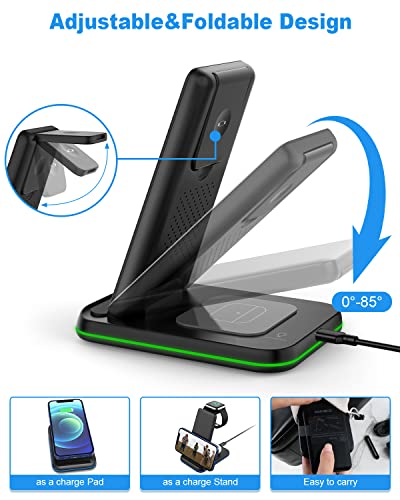 ZUBARR Foldable Wireless Charger for Multiple Devices 3 in 1 Wireless Charging Station for iPhone13 12 11/Pro/Mini/XS/XR,Wireless Charging Stand for Apple Watch SE/7/6/5/4/3/2, AirPods Wireless/Pro