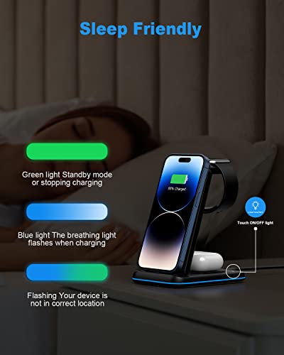 ZUBARR Foldable Wireless Charger for Multiple Devices 3 in 1 Wireless Charging Station for iPhone13 12 11/Pro/Mini/XS/XR,Wireless Charging Stand for Apple Watch SE/7/6/5/4/3/2, AirPods Wireless/Pro