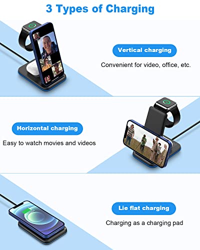 ZUBARR Foldable Wireless Charger for Multiple Devices 3 in 1 Wireless Charging Station for iPhone13 12 11/Pro/Mini/XS/XR,Wireless Charging Stand for Apple Watch SE/7/6/5/4/3/2, AirPods Wireless/Pro
