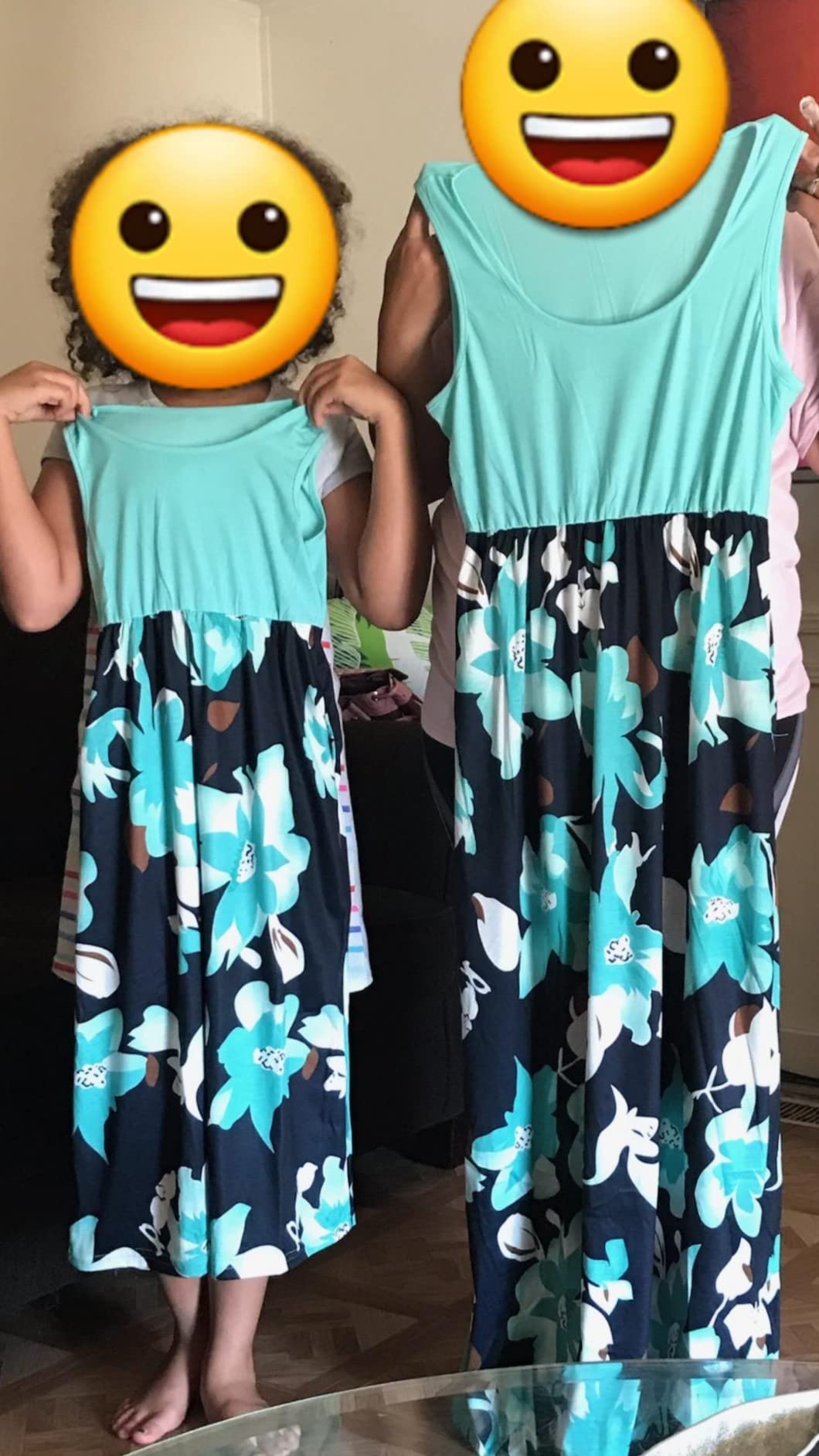 Qin.Orianna Mommy and Me Boho Floral Family Matching Maxi Dress with Pocket for Mother’s Day Green