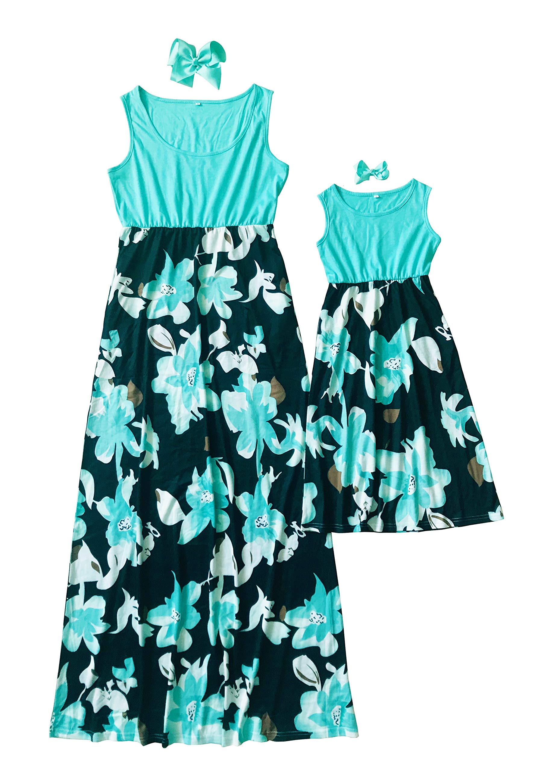 Qin.Orianna Mommy and Me Boho Floral Family Matching Maxi Dress with Pocket for Mother’s Day Green