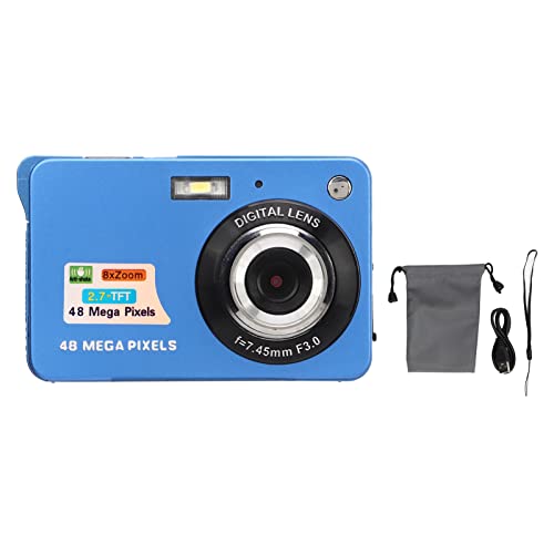 4K Digital Camera for Photography, 48MP Vlogging Camera Compact Pocket Camera with 2.7in LCD Display, 8X Anti Shake Vlogging Camera for Adult Seniors Students Kids Beginner (Blue)