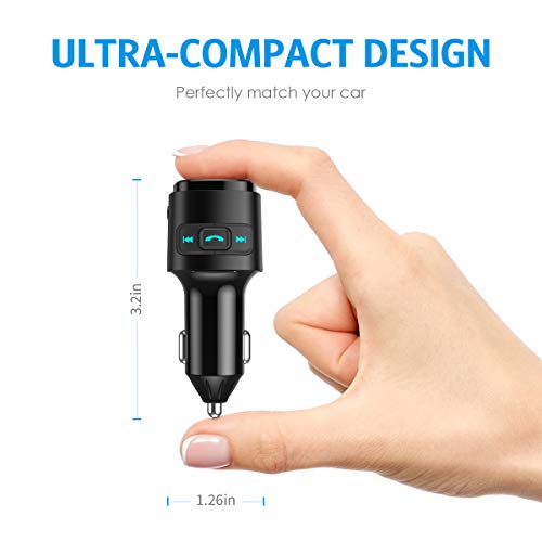 Upgraded Criacr V5.0 Bluetooth FM Transmitter for Car, QC3.0 Charge & 7 RGB Color LED Backlit Wireless FM Radio Car Adapter, Support Siri Google Assitant, U Disk, SD Card, Hands-Free Calls Kit