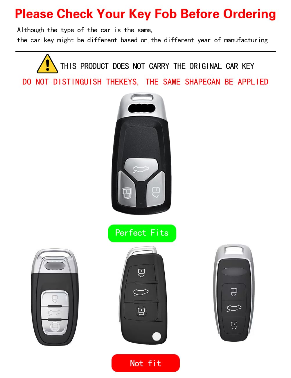 for Audi Key Fob Cover Case Metal Shell Car Smart Keys Protect Keychain Compatible Audi A4 A5 Q7 Q5 TT RS A3 A6 SQ5 SQ7 R8 S5 (P-AODIBqh-Black)