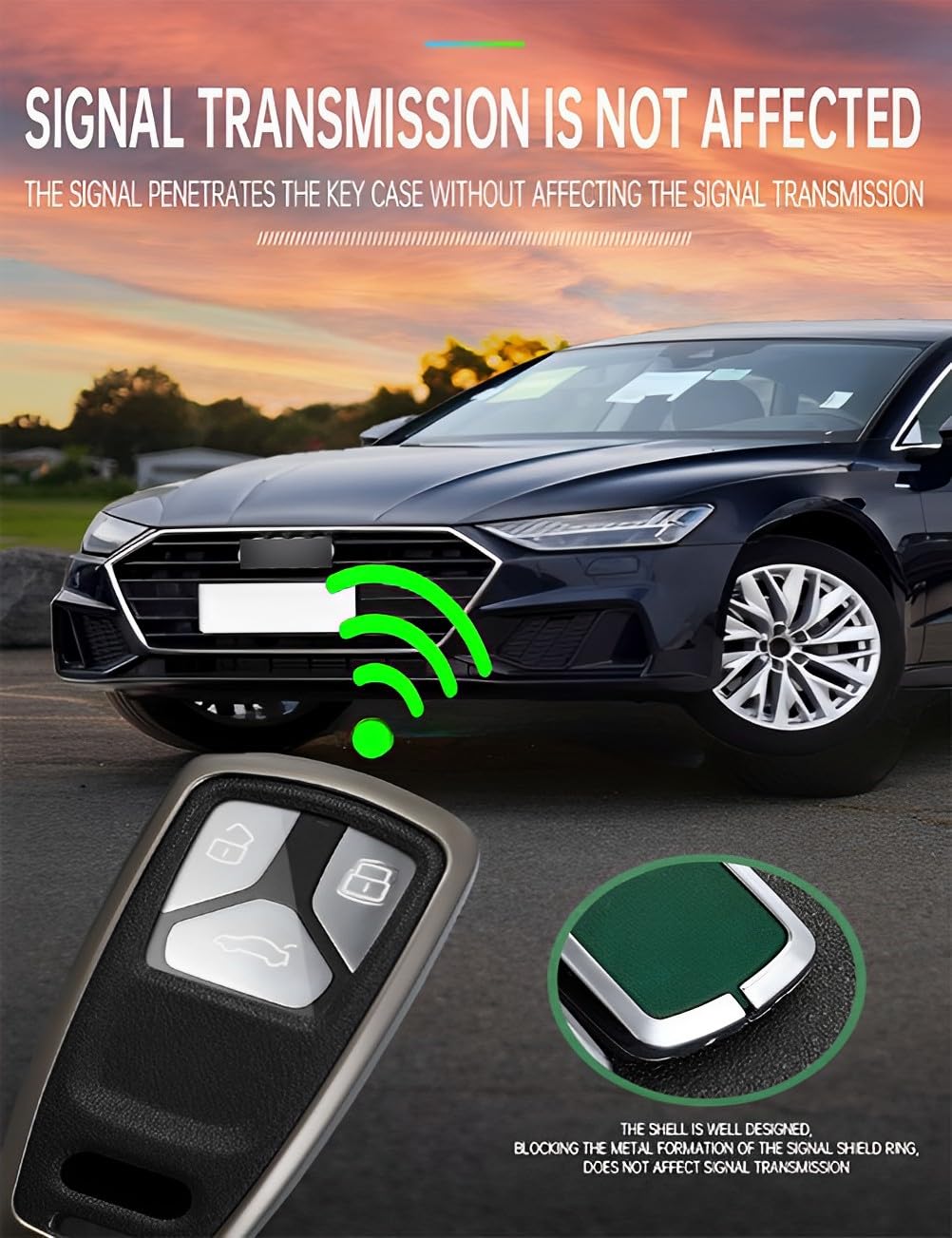 for Audi Key Fob Cover Case Metal Shell Car Smart Keys Protect Keychain Compatible Audi A4 A5 Q7 Q5 TT RS A3 A6 SQ5 SQ7 R8 S5 (P-AODIBqh-Black)
